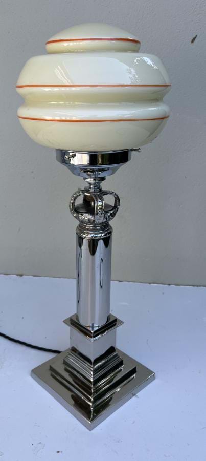 English Deco Chrome Crown Lamp/Shade