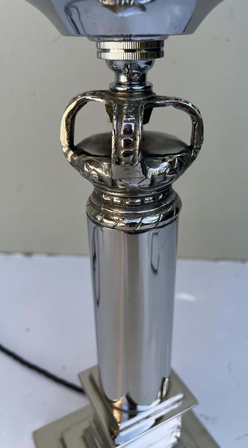 English Deco Chrome Crown Lamp/Shade