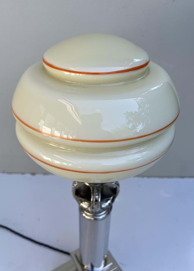 English Deco Chrome Crown Lamp/Shade