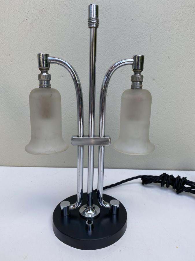 Deco Chrome/Black Double Arm Lamp Pair