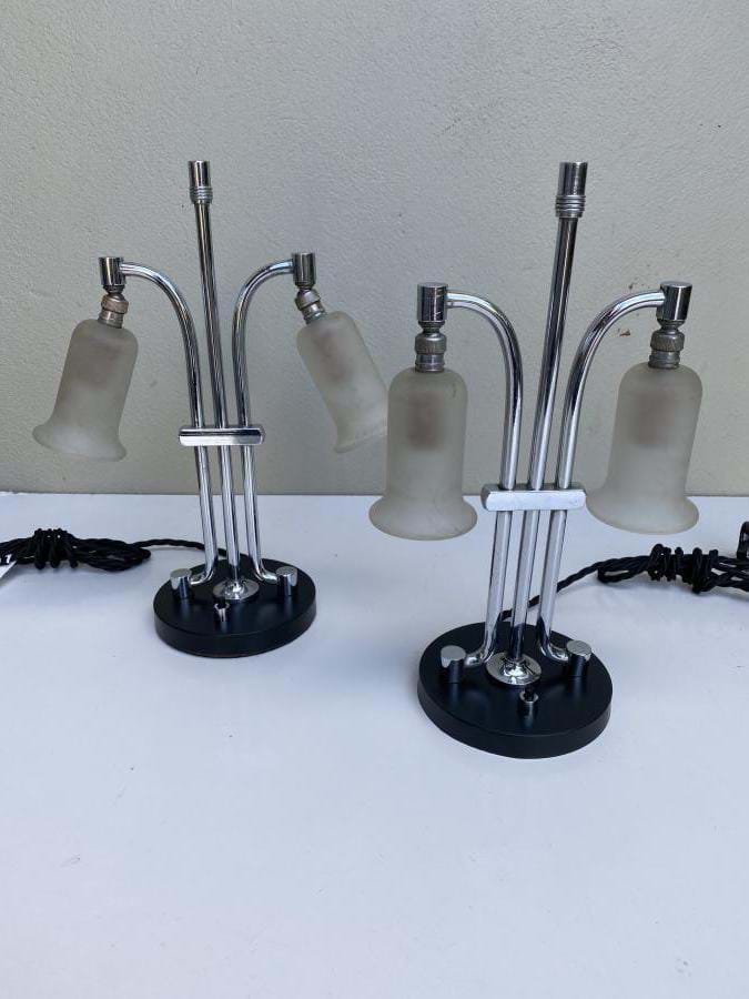 Deco Chrome/Black Double Arm Lamp Pair